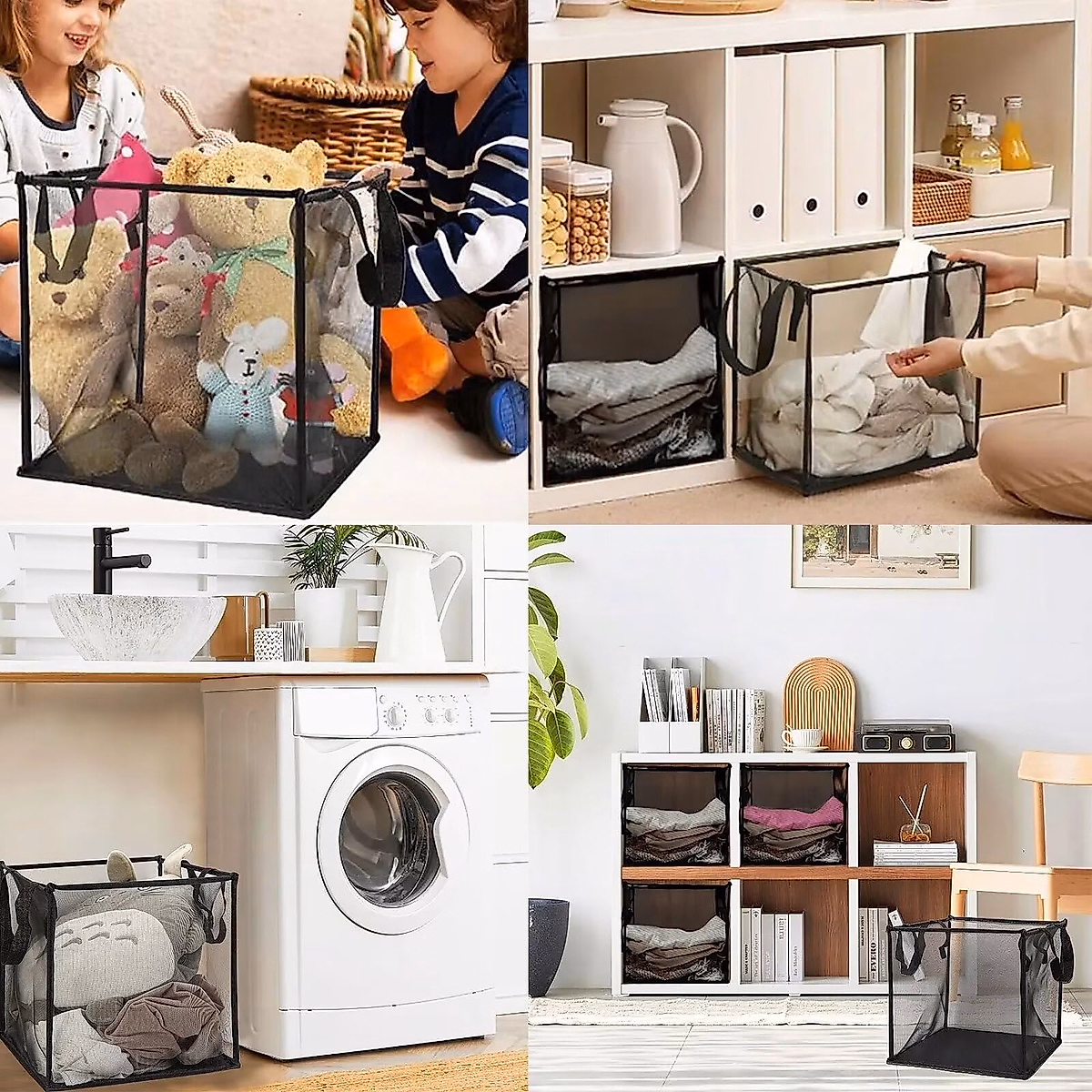 Typutomi 4 Pack Popup Laundry Hamper, Small Collapsible Mesh Laundry Baskets Dirty Clothes Basket with Handle Cube Storage Basket for Washing Storage,Toy Storage,Dorm and Travel(White,13 Inch)