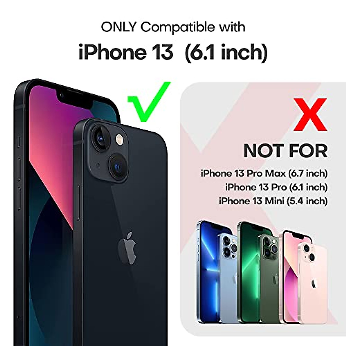 TAURI [5 in 1 Defender Designed for iPhone 13 Case 6.1 Inch, with 2 Pack Tempered Glass Screen Protector + 2 Pack Camera Lens Protector [Military Grade Protection] Shockproof Slim Thin Black