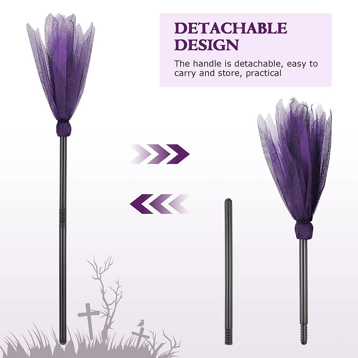 FOMIYES 2Pcs Halloween Witch Broom Net Yarn Witch Broom Kids Cosplay Broomstick for Halloween Costume Party Haunted House Masquerade Show Prop Supplies