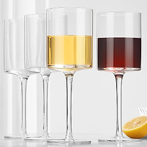 SWAVOKA Square Wine Glasses Set of 4 - Crystal Wine Glasses 16oz Elegant Long Stem Red & White Wine Goblets in Gift Packaging, Unique Modern Shape Gift for Women Men Wedding Anniversary Clear