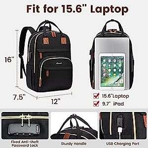 LOVEVOOK Laptop Backpack for Women, Unisex Travel Anti-theft Bag, Business Work Computer Backpacks Purse College Backpack for Men, Casual Hiking Daypack with Lock, 15.6 Inch, Black