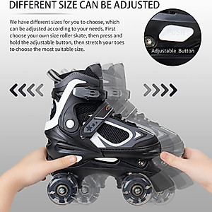 Kids Roller Skates for Boys - Black for Big Kids Age 7 8 9 10 - Adjustable All Light up Wheels Indoor Outdoor Sports Birthday Gift for Son and Grandson