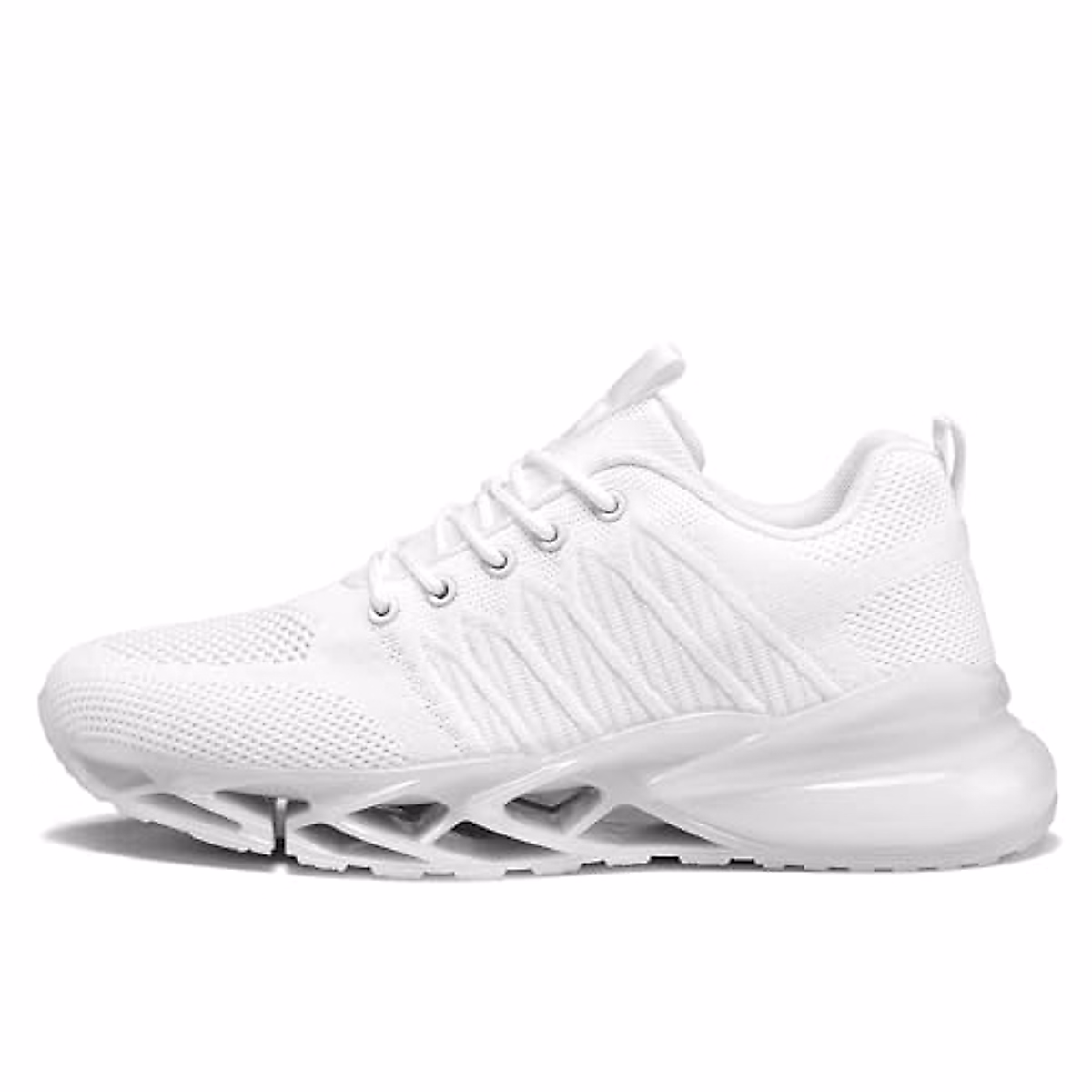 Mens Air Cushion Fashion Sneakers Breathable Blade Running Walking Shoes Comfortable Non Slip Work Sport Fitness Athletic Tennis Shoes White