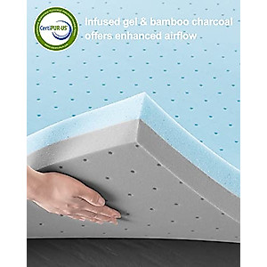 BedStory 4 Inch Mattress Topper Full Size, Gel & Bamboo Charcoal Infused Memory Foam Bed Toppers with Removable Cover, High Density Memory Foam