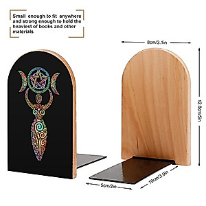 Hon-Lally Wicca Wiccan Triple Moon Gaia Themed Pattern Wood Bookends Decorative Bookend Non-Skid Office Book Stand for Books Office Files Magazine, One Size