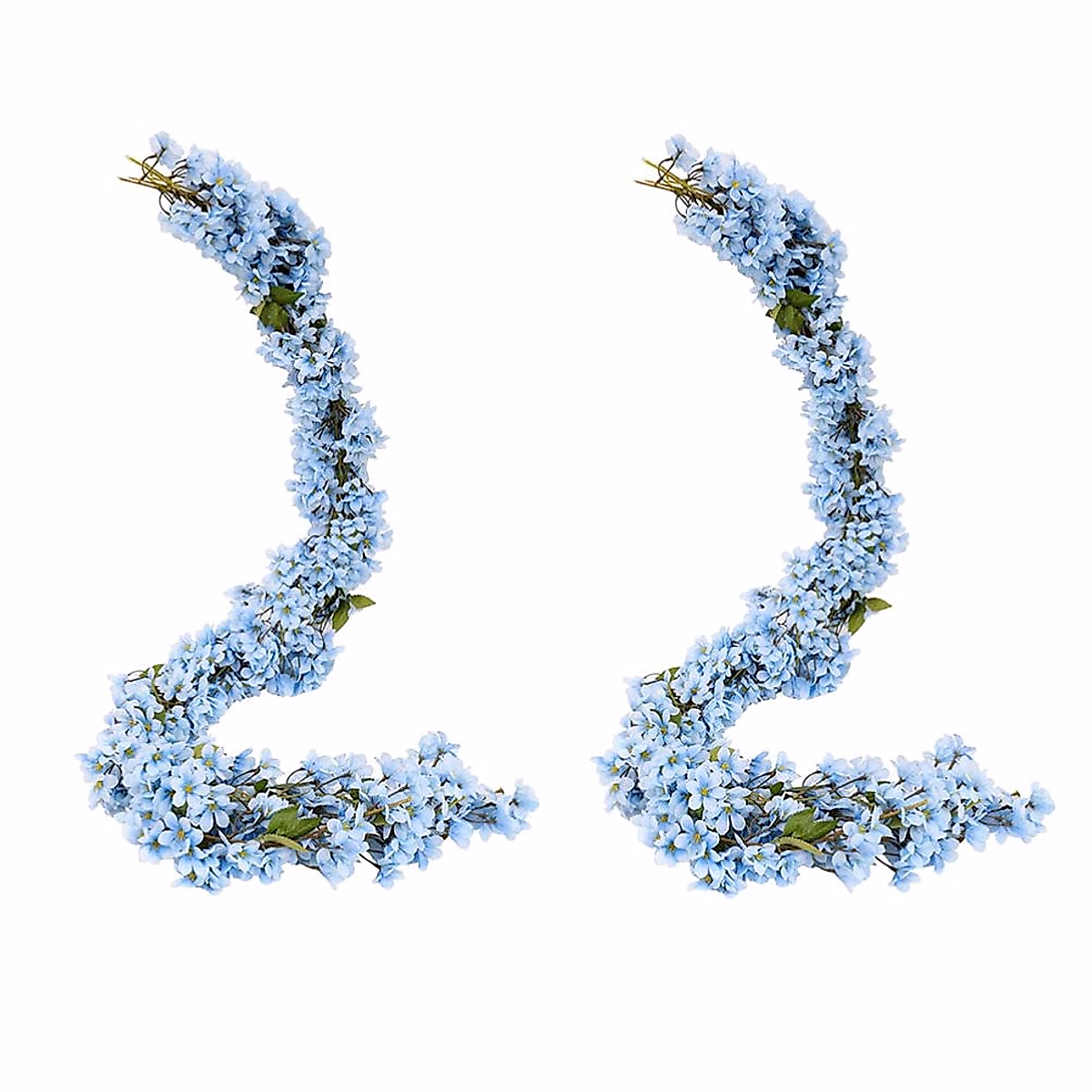 DOITOOL 2pcs Artificial Hydrangea Flower Vine Wisteria Vines Cattleya Flowers Plants for Wedding Party Home Garden Wall Decoration Sky- Blue