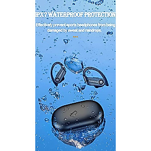 Bluetooth Headphones Wireless Earbuds 48hrs Playback IPX7 Waterproof Earphones Over-Ear Stereo Bass Headset with Earhooks Microphone LED Battery Display for Sports/Workout/Gym/Running GNMN Black