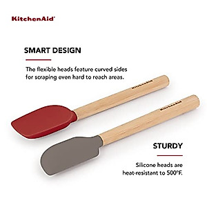 KitchenAid Bamboo Wood Handled Mini Spatula Set with Silicone Head, Set of 2, Empire Red/Gray