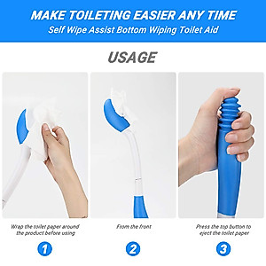 Foldable Toilet Aids for Wiping, Jhua 15.7" Long Reach Comfort Butt Wiper with PV Carrying Bag, Bottom Buddy Wiping Aid Tools, Toilet Paper Aids Tools Tissue Grip Self Wipe Assist Holder, Blue