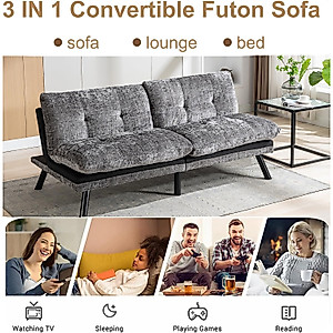 Futon Sofa Bed,Convertible Folding Futon Couch Breathable Small Couch for Compact Living Studio in Living Room and Bedroom,Offices,Dorm Loveseat (Grey)