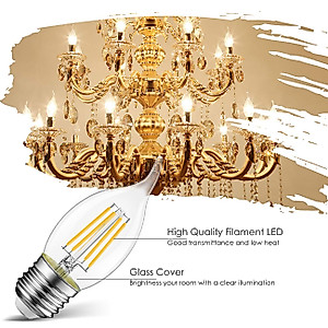 LVWIT Flame Tip LED Filament Bulb Candelabra E26 Base Dimmable 4.5W (60W Equivalent) B11 Chandelier Candle Light Bulb，2700K Warm White 6-Pack