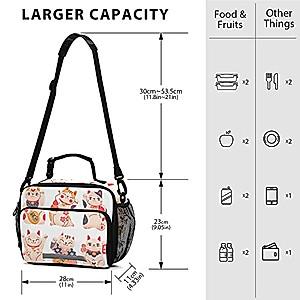 Japanese Lucky Cats Lunch Bag for Women and Men Insulated Lunch Box for School Student Teen Girls Boys Business Picnic Travel Cooler Bag with Shoulder Strap