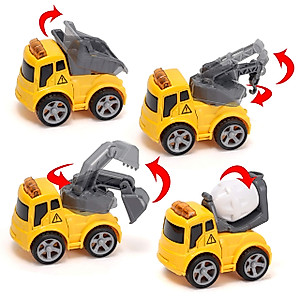 JOYIN 12Pcs Toddler Toy Cars Diecast Friction Powered Vehicles with 12 Traffic Road Signs 4 Construction Truck 2 Fire Truck 2 Police Car 2 Garbage Truck 2 Military Car Kids Birthday Easter Xmas Gifts