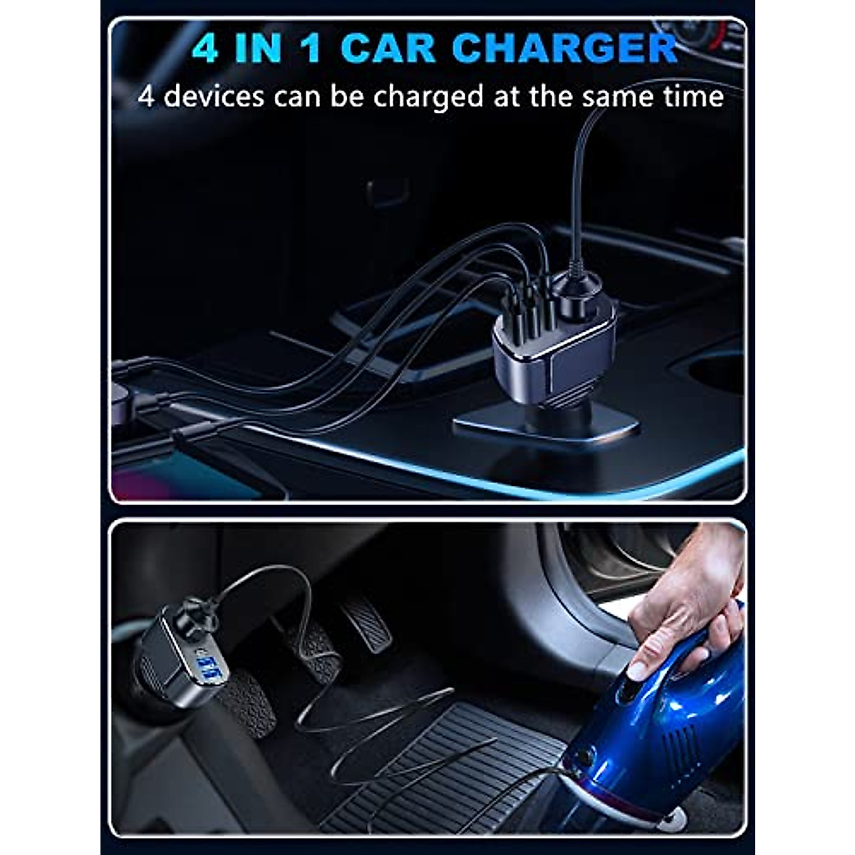 Cigarette Lighter Splitter Adapter, 210W 4 in 1 Cigarette Lighter USB Charger [PD3.0& DualQC3.0] Multi Port & Socket, 12V/24V Dual USB Type C Fast Car Charger Adapter for iPhone 14,Samsung,iPad