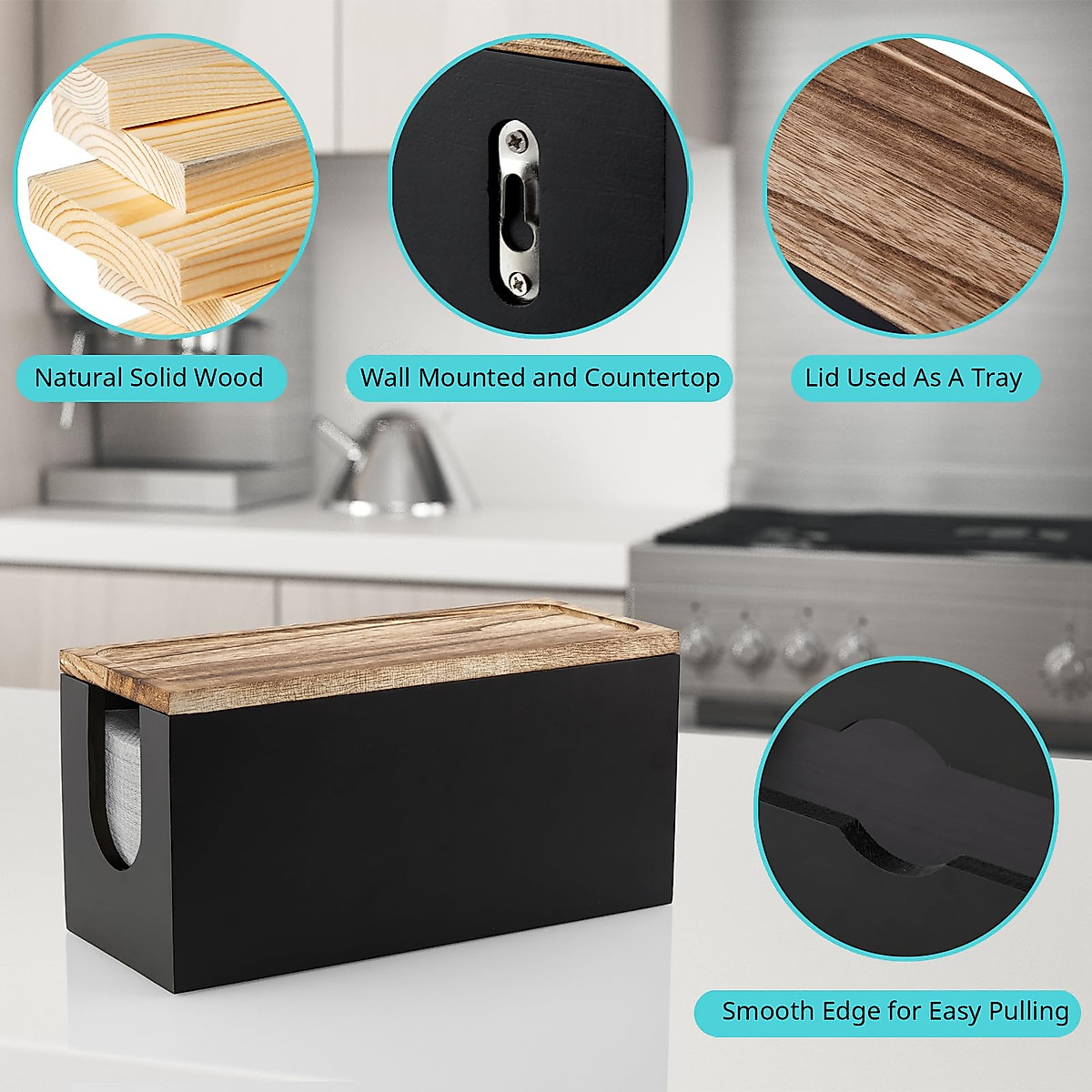 Paper Towel Dispenser Wall Mount, Wooden Bathroom Paper Towel Holder with Lid for Home and Commercial, Countertop C-Fold, Z-Fold, Trifold Paper Hand Towel Dispenser for Bathroom Kitchen Office, Black