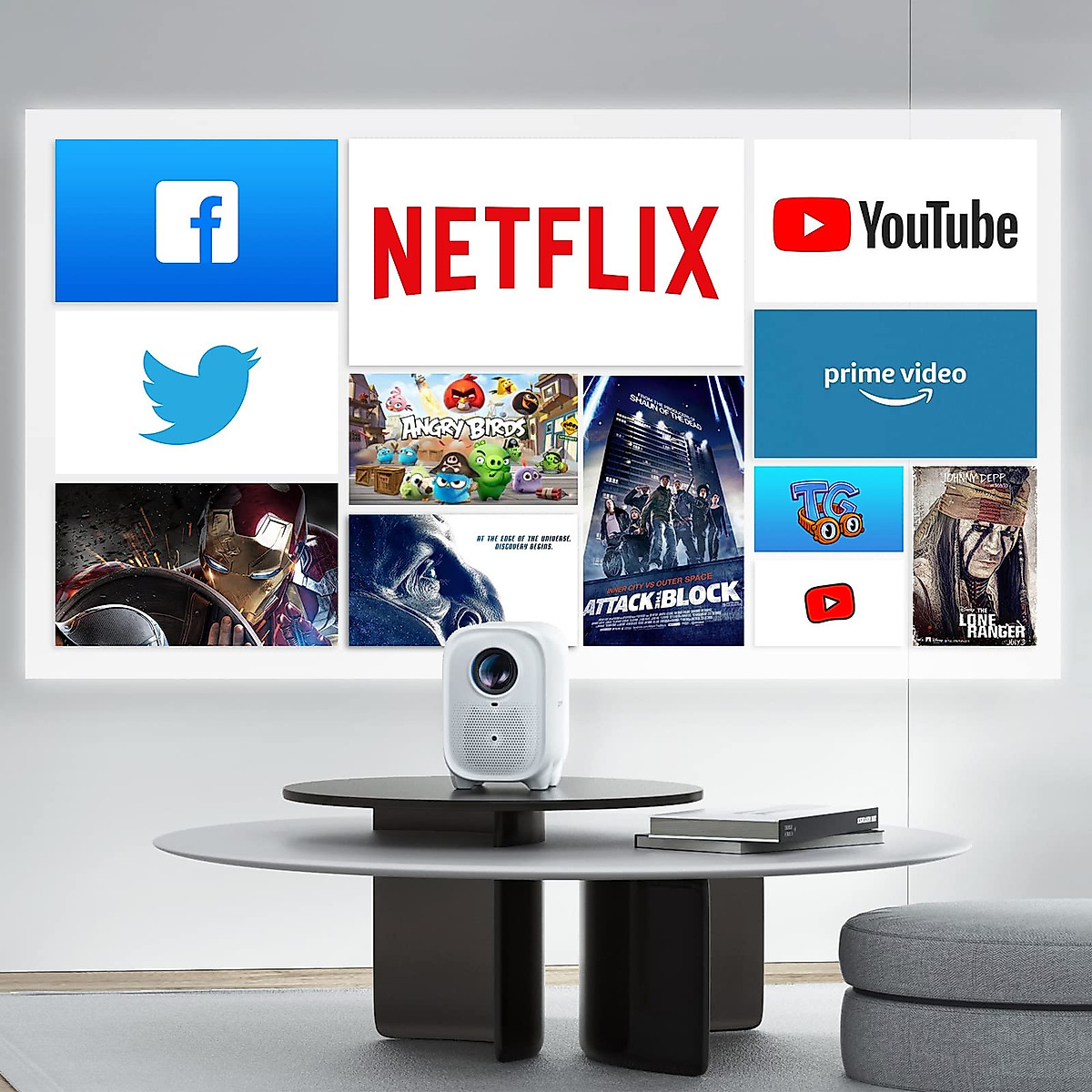 ZEEMR Netflix Certified Projector, Native 1080P 4K Smart Projector with Wifi and Bluetooth, Full HD Dolby, AI Auto Focus and Trapezoid Correction, Fully Sealed Dust-Proof, Linux System (White)
