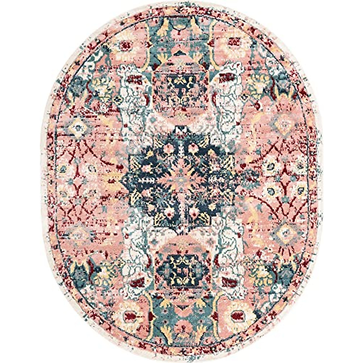 Unique Loom Sumter Collection Area Rug - Aiken (8' x 10' Oval, Pink/Blue)