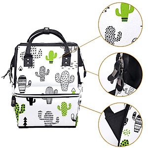 Shiiny Cute Hand Drawn with Cactus Diaper Bag Backpack for Baby Care, Multi Function Waterproof and Cooler Tote Travel Backpack (Nappy Bag, Tissue Pocket)