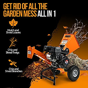 SuperHandy Wood Chipper Shredder Mulcher 7HP Engine Heavy Duty Compact Rotor Assembly Design 3" Inch Max Capacity Aids in Fire Prevention and Building Firebreaks