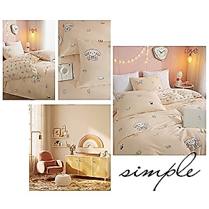 STACYPIK Girl Duvet Cover Twin Cup Rabbit Print Kawaii Soft Bedding Duvet Cover Set-Solid Pale Pink 100% Cotton Comforter Cover Bedding Collections Cute Animal for Kids Teen Women with Zipper Ties