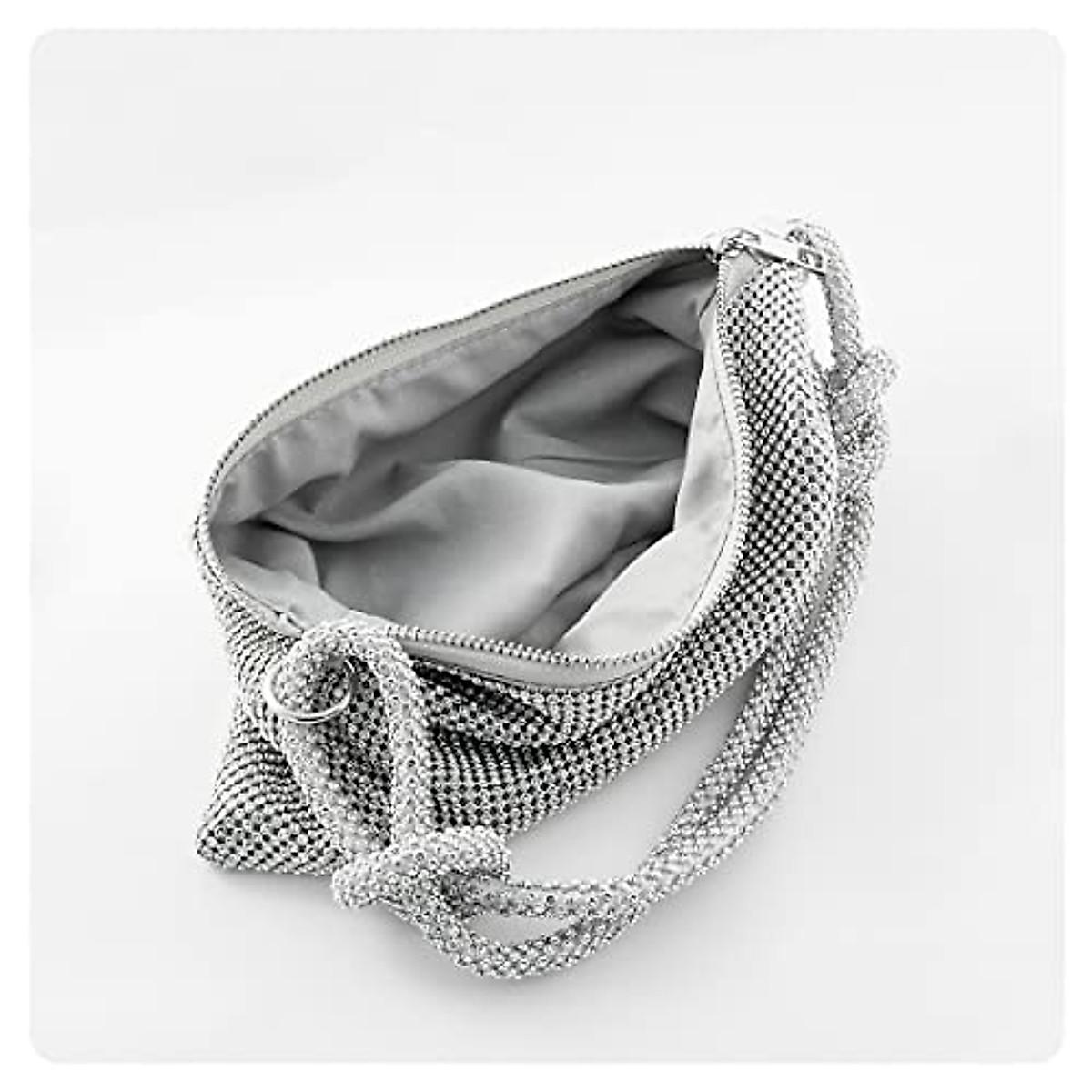 TANOSII Rhinestone Purse Crystal Evening Bag Sparkly Handbag Bling Shoulder Bag Glitter Clutch for Women Silver L