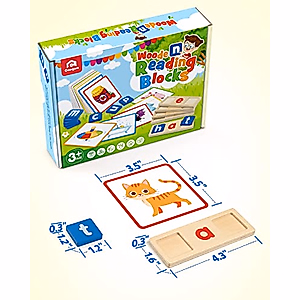 Coogam Wooden Short Vowel Reading Letters Sorting Spelling Games, Sight Words Learning Flashcards Alphabet Puzzle Montessori Educational Toy Gift for Kids 3 4 5 Years Old