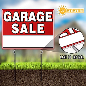Garage Sale Sign, 17" x 13" ，Garage Sale Sign with Stakes Double-Sided, Garage Sale Sign with Arrow Stickers, Garage Sale Signs with Metal Stakes,WEATHER-PROOF, (3 Pack)