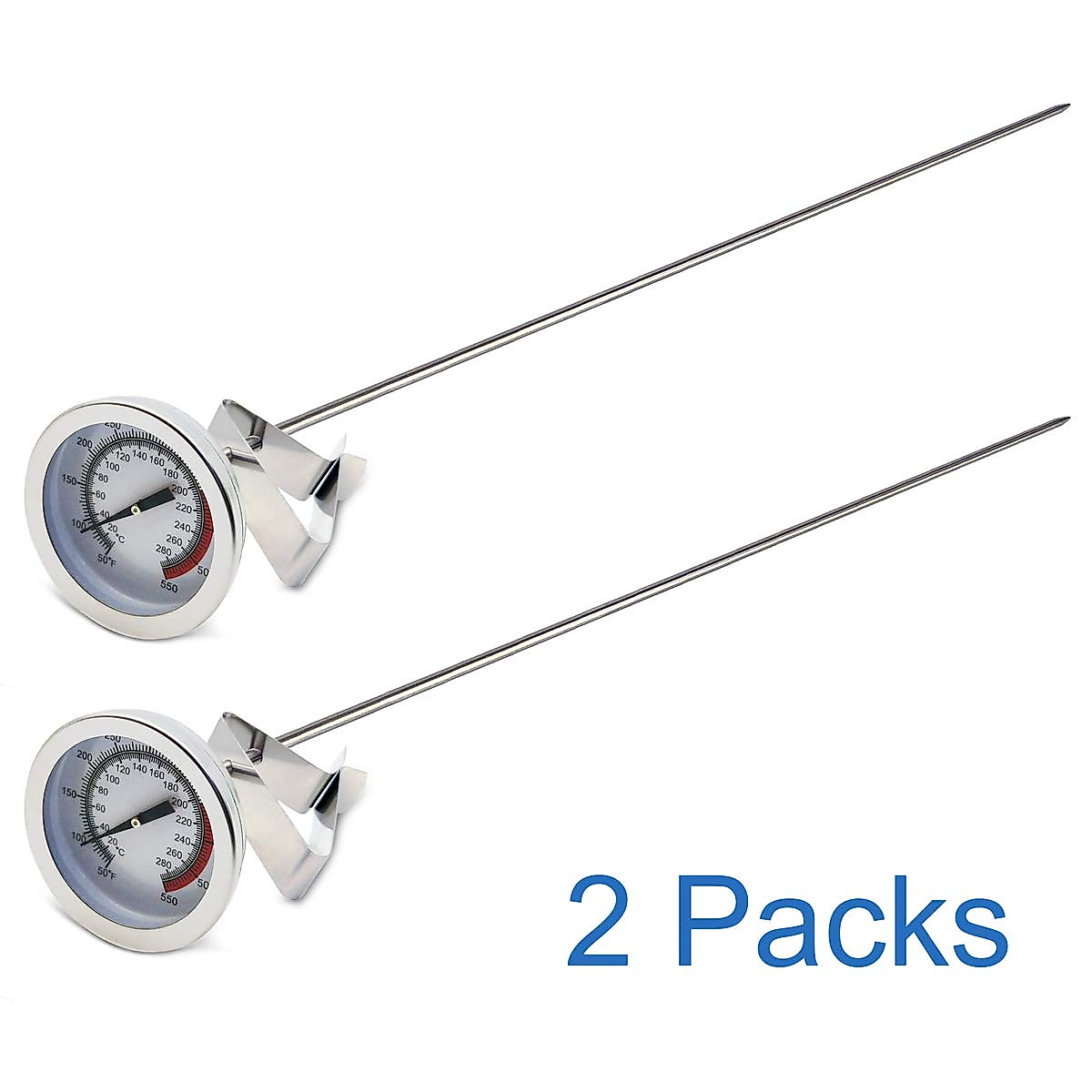 Efeng15“ Long Deep Fry Thermometer (2 Pack) with Pot Clip, 2" Dial Instant Read Turkey/Candy/Oil Thermometer for Frying,Cooking of Tall pots,Beef,Lamb,Meat