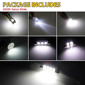 HIPOPY 42 Pcs Car LED Lights Kit, Auto Interior Bulbs Set, 6000K 12V T10 For Accessory, Brake, License Plate, Map, Parking Lights