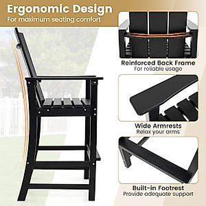 Giantex 52” Tall Adirondack Chair Set of 4, HDPE Outdoor Bar Stool with Ergonomic Backrest, Armrests, Footrest, Fire Pit Chair, All Weather Patio Bistro Chair for Yard, Garden, Lawn Chair (Black)