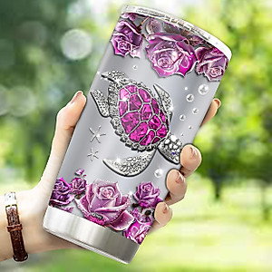 WONWIX Personalized Sea Turtle Coffee Mugs For Mom Women Adults Sea Turtles Lovers Water Bottle Travel Mug Jewelry Mothers Day Birthday Christmas Valentine 20oz Stainless Steel Cup With Lid