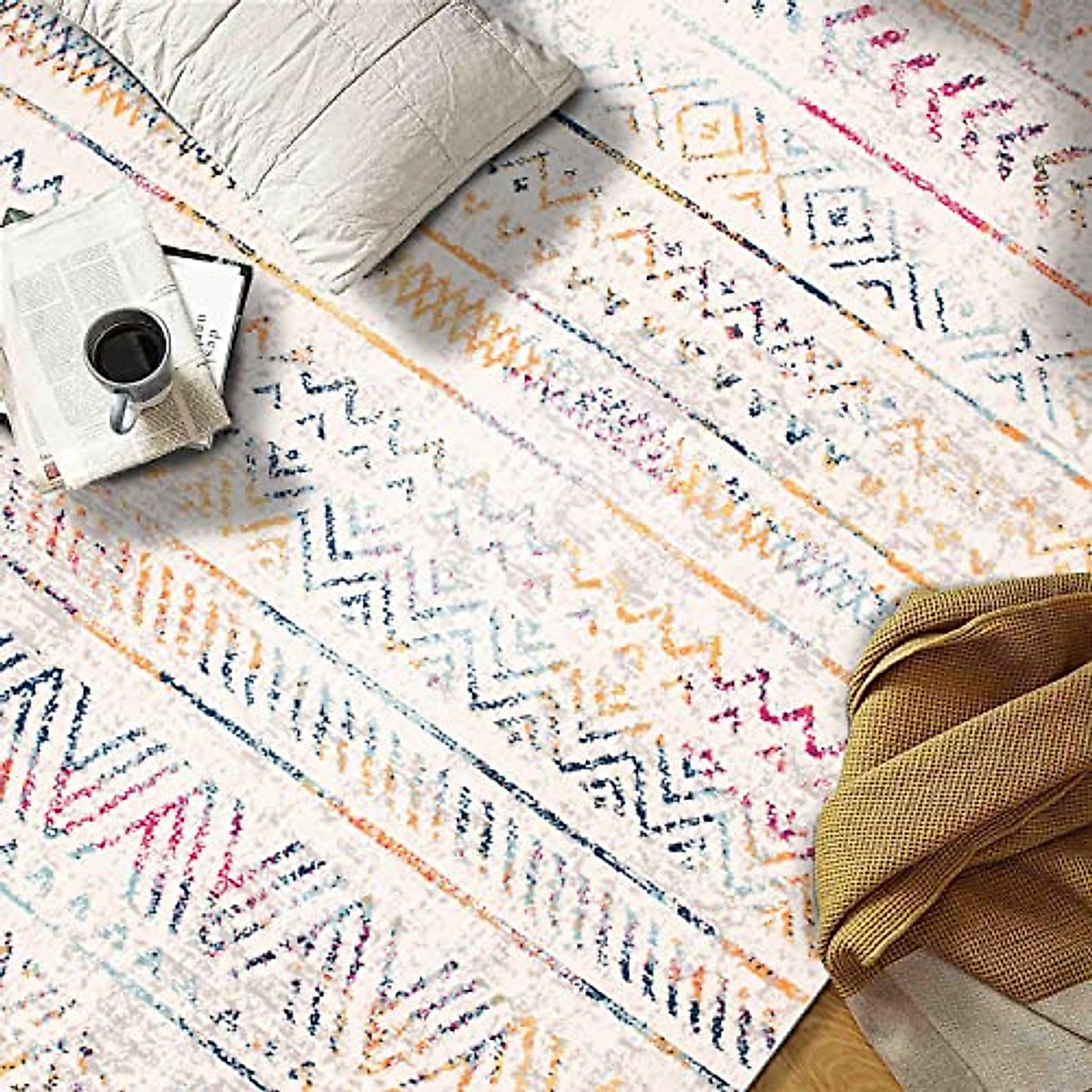 Rugshop Geometric Boho Perfect for high Traffic Areas of Your Living Room,Bedroom,Home Office,Kitchen Stain Resistant Area Rug 3'3" x 5' Multi
