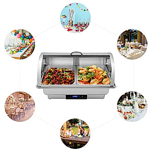 Electric Chafing Dish,Flip Top Chafing Dish,Dual Compartment Chafing Dish,Stainless Steel Electric Chafing Dis,for Parties,Wedding Brunches,Picnics,Buffets