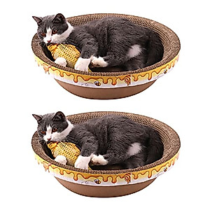PetPhindU 2PCS Cardboard Cat Scratcher Corrugated Cat Scratcher Cat Scratch Ramp Cat Scratcher Little Scratchers Cat Scratch Bowl Cat Carpet Scratcher Scratchboard for Cat with Cat Grass and Catnip