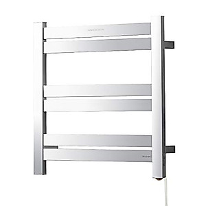 SHARNDY Towel Warmer Brushed Nickel for Bathroom Wall Mounted Drying Rack Plug-in Electric Heated Towel Rack Stainless Steel Square 6 Bars Bath Towel Heater ETW84-4 80W 20.87x20.47x4.13 inches