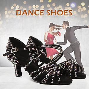 SWDZM Women's Rhinestone Dance Shoes Ballroom Latin Salsa Performance Practice Dancing Shoes,L377,Black,Heel 2 1/3'',US 8
