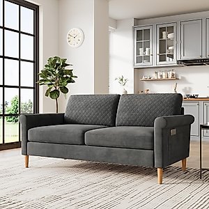 Vesgantti 65" Grey Loveseat, Comfy Small Couch, Mid Century Modern Decor Loveseat Sofa, Couches for Living Room, Small Couch for Bedroom, 2-Seat Sofa Living Room Furniture,No Tool Fast Assembly