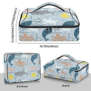 Kcldeci Insulated Thermal Food Carrier Insulated Casserole Carrier for Hot or Cold Food,Whale Squid Fish Turtle and Shark Insulated Tote Bag for Potluck Cookouts Parties Picnic,Lasagna Lugger