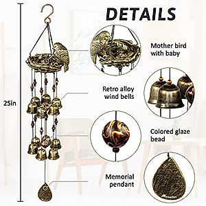 Monsiter QE Wind Chimes Bird Nest Wind Chime with 12 Bells 3 Hook Outdoor Clearance Windchimes for Mom Grandma Women’s Gift,Memorial Wind Chimes for Outside Deep Tone Patio Porch Garden Backyard Decor