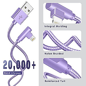 iPhone Charger,3 Pack 6FT Lightning Cable [Apple MFi Certified] iPhone Fast Charging Cable 90 Degree Nylon Braided Cord Compatible with iPhone 14/13/12/11 Pro Max/XS MAX/XR/XS/X/8/7/Plus/iPad