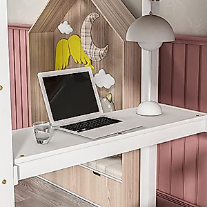 HomSof Twin Loft Bed with Built-in Desk,White
