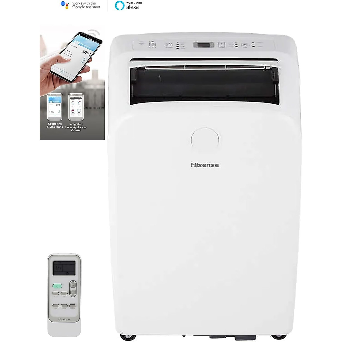 Hisense Smart SACC 8,000 BTU Dual Hose Portable Air Conditioner with Heat Pump, 4-modes (Cool, Heat, Fan, Dehumidifier) WiFi, Remote, Up to 550 sq. ft., AP55023HR1GD White - (Renewed)