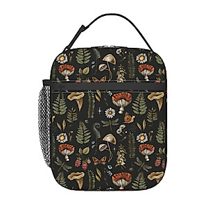SUPLUCHOM Lunch Box Vintage Mushroom Leaf Forest Insulated Bag Reusable with Side Pocket for Work School Picnic Hiking Daytrip Kid Over 3 Years Old