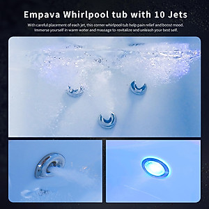 Empava Corner Whirlpool Bathtub with Heater,2 Person Jetted Tub with Light,Spa Hydromassage with Chromatherapy,Acrylic,59 in