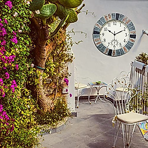 UMEXUS Indoor Outdoor Clock and Thermometer, 13 Inch Large Waterproof Wall Clocks, Retro Silent Non-Ticking Battery Operated Weatherproof Clock for Patio, Pool, Lanai, Fence, Garden (Brown)