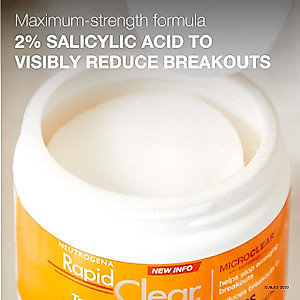 Neutrogena Rapid Clear Maximum Strength Acne Face Pads, for Acne Prone Skin, Salicylic Acid Treatment to Help Fight Breakouts, Oil-Free Facial Cleansing Pads with 2% Salicylic Acid Treatment, 60 Count