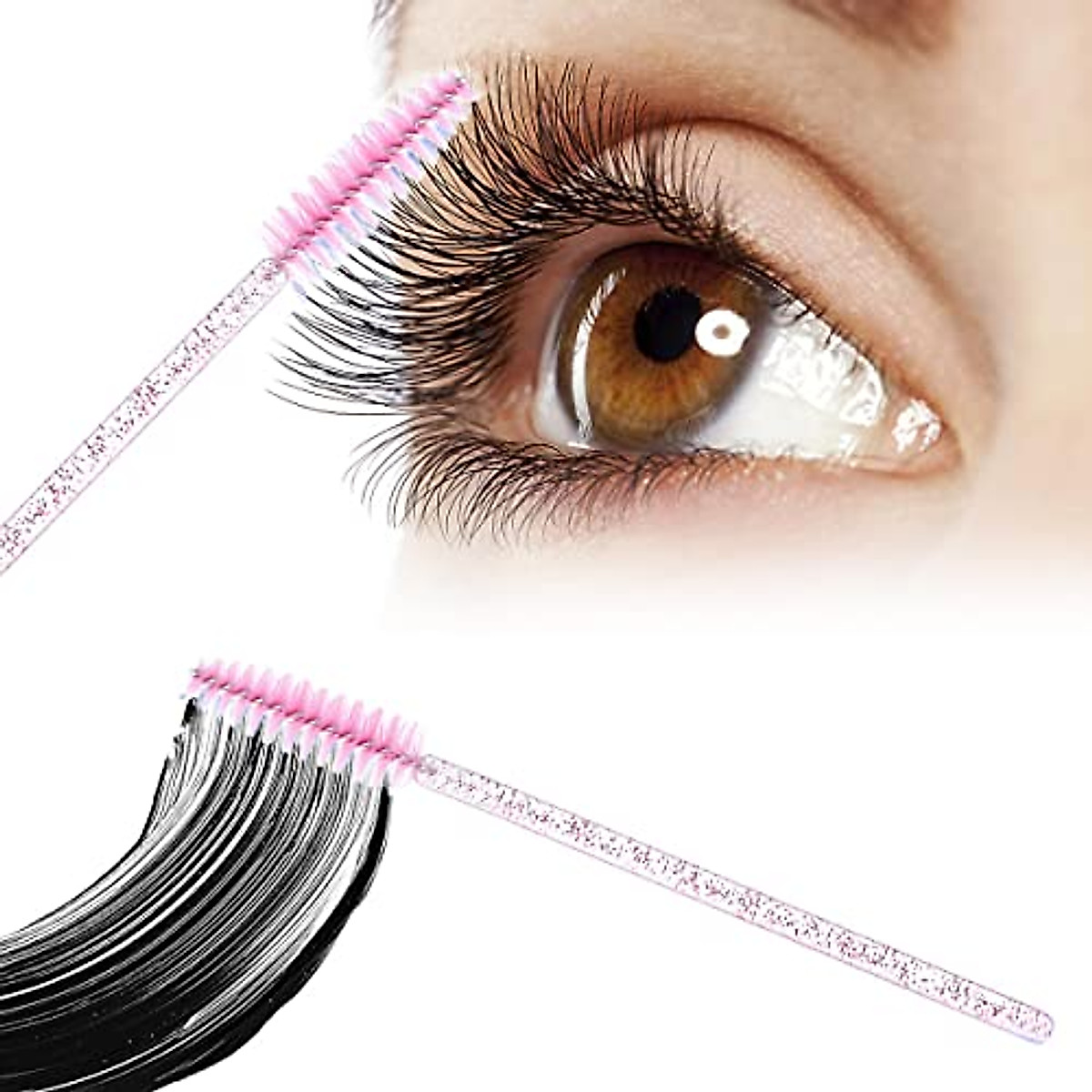 ZYIGYI 300 Pcs Disposable Mascara Wands, Pink Spoolies Eyelash/Eyebrow Brush for Eye Lash Extension