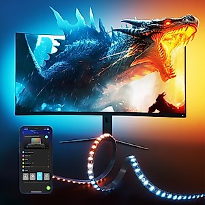 Govee Gaming Light for Monitor G1, RGBIC LED Backlight for 27-34 Inch PC, Smart LED Lights for Monitors with Color Matching, Adapts to Curved Monitors, Double Strip Light Beads with 123 Scene Modes