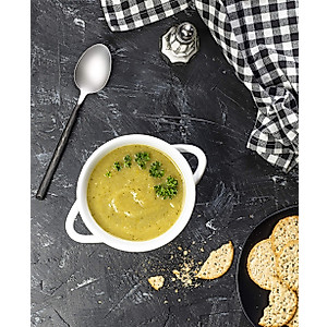 KooK Soup Bowls, French Onion Soup Bowls, Soup Crocks, Oven Safe Bowls, Soup Mugs, Ceramic Bowls with Handles, for Rice, Dessert, Pasta, Dishwasher, Microwave, Set of 4, 18 Oz (White)