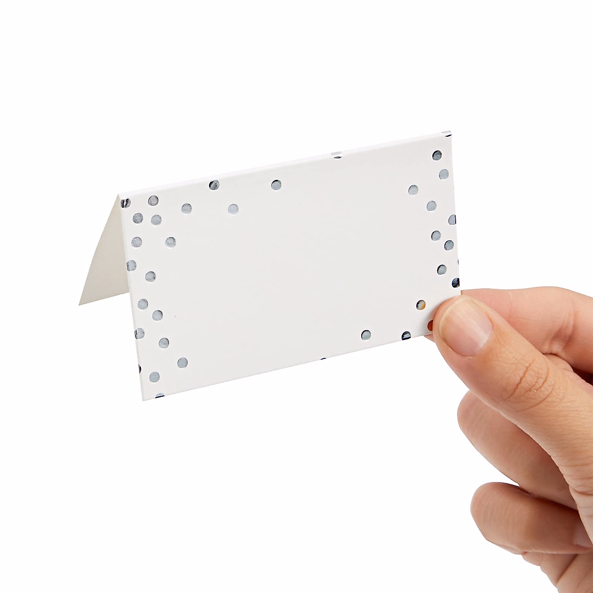 100 Pack Wedding Place Cards for Table Setting, Blank Table Name Cards, Silver Foil Polka Dot Place Cards for Birthday, Banquet, Events, Reserved Seating